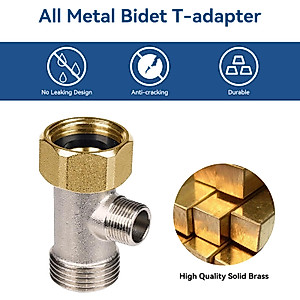 Chomely Bidet T Adapter for Tushy Bidet, Brass T Valve for (7/8” x 7/8” x 3/8”), 3-way T Connector Bidet Attachment for Toilet