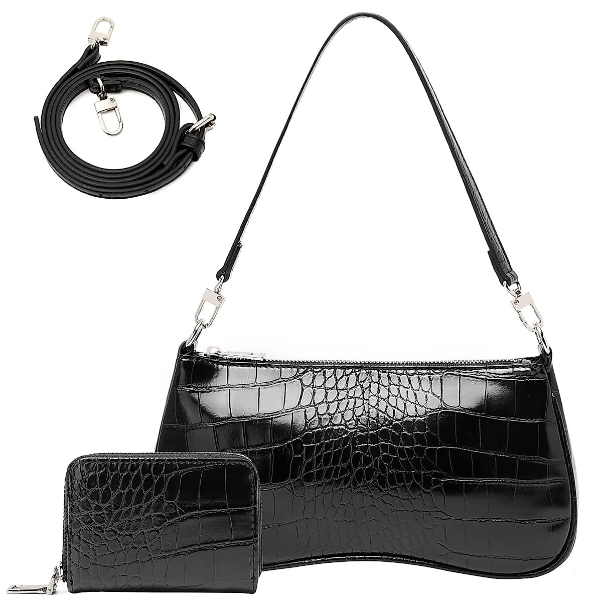 lapsting Shoulder Bag for Women 90s Trendy Purse Small Clutch Y2K Fashion Mini Black Handbag with Crossbody Strap Black