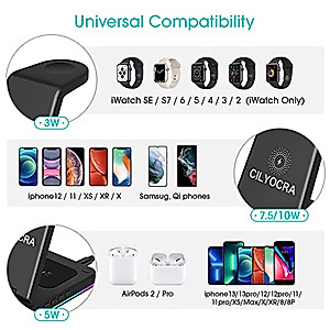 AWUKOMSN 3 in 1 Wireless Charger with Clock and Light,15W Fast Charging Station Compatible with iPhone 14 13 12 11 /Pro Max/X/Xs Max/8/8+, AirPods 2/3/Pro, iWatch 7/6/5/SE/4/3/2 (with Adapter)