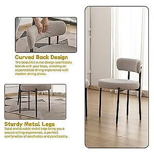 EDWELL Boucle Dining Chairs Set of 2, Round Upholstered Dining Chairs with Black Metal Legs, Modern Dining Room Chairs for Dining Room, Kitchen, Living Room