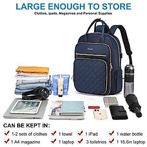 LOVEVOOK Laptop Backpack for Women, 15.6 Inch Computer Backpack for Teacher Nurse with Water Resistant, Lightweight Travel Work Backpack with USB Charging Port, Quilted Commuter Backpack purse, Blue