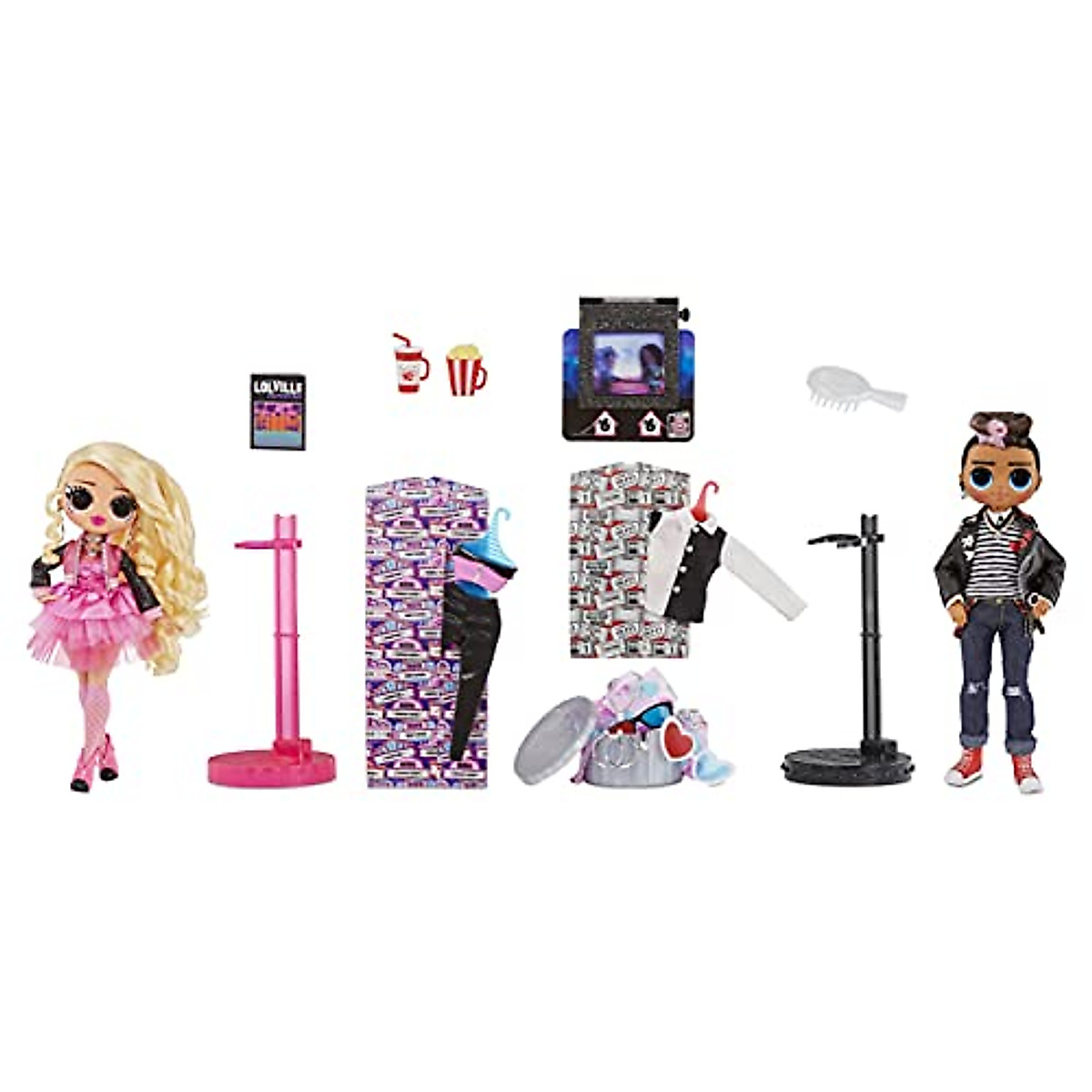 L.O.L. Surprise! OMG Movie Magic Fashion Dolls 2-Pack Tough Dude and Pink Chick with 25 Surprises Including 4 Fashion Looks, 3D Glasses, Accessories and Reusable Playset - Great Gift for Ages 4+
