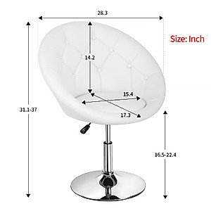 Living Room Vanity Chair Makeup Chair Swivel Accent Chair Round Back Height Adjustable PU Leather Modern Chair for Makeup Room Small Desk,White