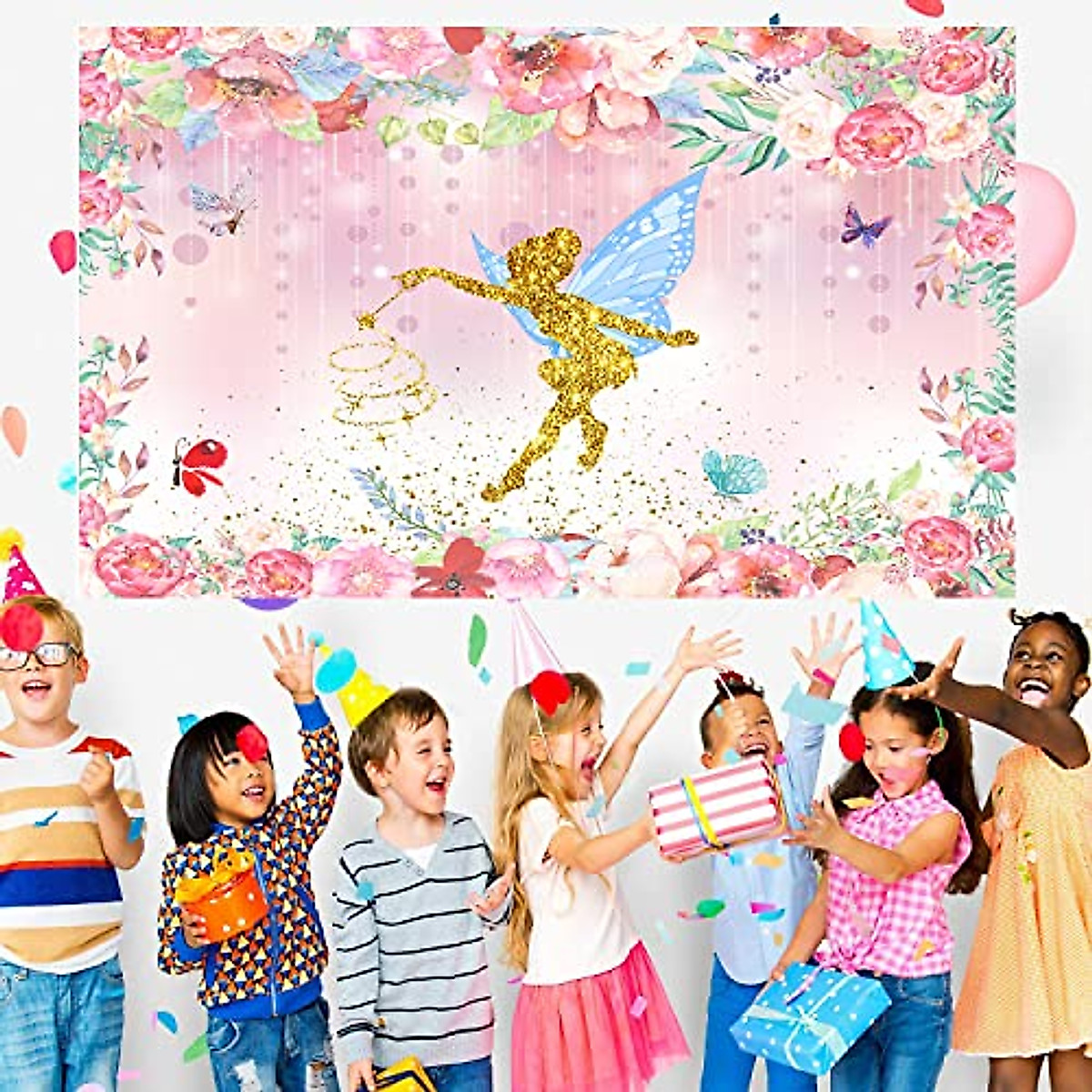 Floral Fairy Party Backdrop for Photography 7x5FT Polyester Pink Fairy Tale Flowers Fairy Party Decorations Backdrop Flower Wonderland Baby Shower Background Decoration Supplies Photo Booth YL097