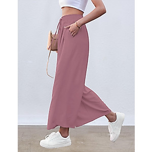 ZJCT Wide Leg Palazzo Pants for Women Summer Beach Pants Flowy Loose Casual Lounge Pajama Yoga Pants with Pockets DarkPink XL
