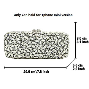 Boutique De FGG Women Silver Crystal Clutch Bag Minaudiere Box Handbag Party Prom Rhinestone Clutch Purse Wedding Bag, Small