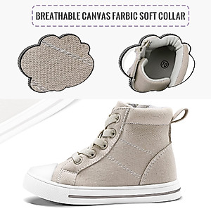 K KomForme Kids Sneakers for Boys and Girls Toddler Canvas High Top Walking Causal Shoes with Zipper Grey