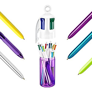 BIC 4 Colours Ball Pens - Purple Pen Holder of 6
