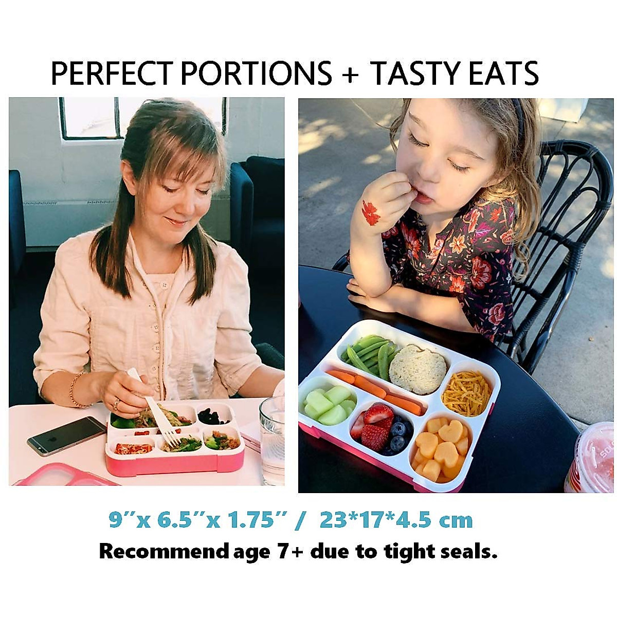 Bundle of Bento-Box Lunch-box Containers for Kids with 6 compartments (Pink) + 2x Small Bento Lunch Box for Kids