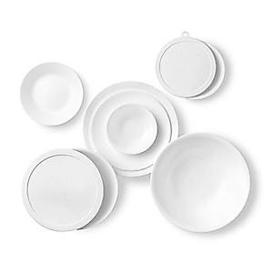 Corelle Vitrelle 78-Piece Service for 12 Dinnerware Set, Triple Layer Glass and Chip Resistant, Lightweight Round Plates and Bowls Set, Winter Frost White