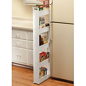 Miles Kimball 5 Tier Slim Cart, White, Durable Plastic, Easy Assembly, Holds Up to 6.5 lbs