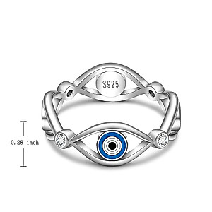 Blue Evil Eye Ring for Women Sterling Silver Turkish Evil Eye Rings Mal De Ojo Nazar Spiritual Greek All Seeing Eye Amulet Religious Jewelry Gift Size 8