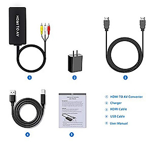 DIGITNOW HDMI to RCA Converter, HDMI to AV Composite Video Audio Converter Adapter, Supports PAL/NTSC for PS One, PS2, PS3, Nintendo 64, STB, VHS, VCR, Blue-Ray DVD Players Projector