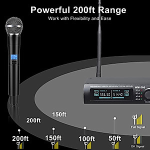 innopow Wireless Microphone System, Dual UHF Metal Cordless Mic Set, Long Distance 150-200Ft,16 Hours Continuous, Fixed Frequency, Use for Karaoke Singing, Family Party,Church (CH.01&02)