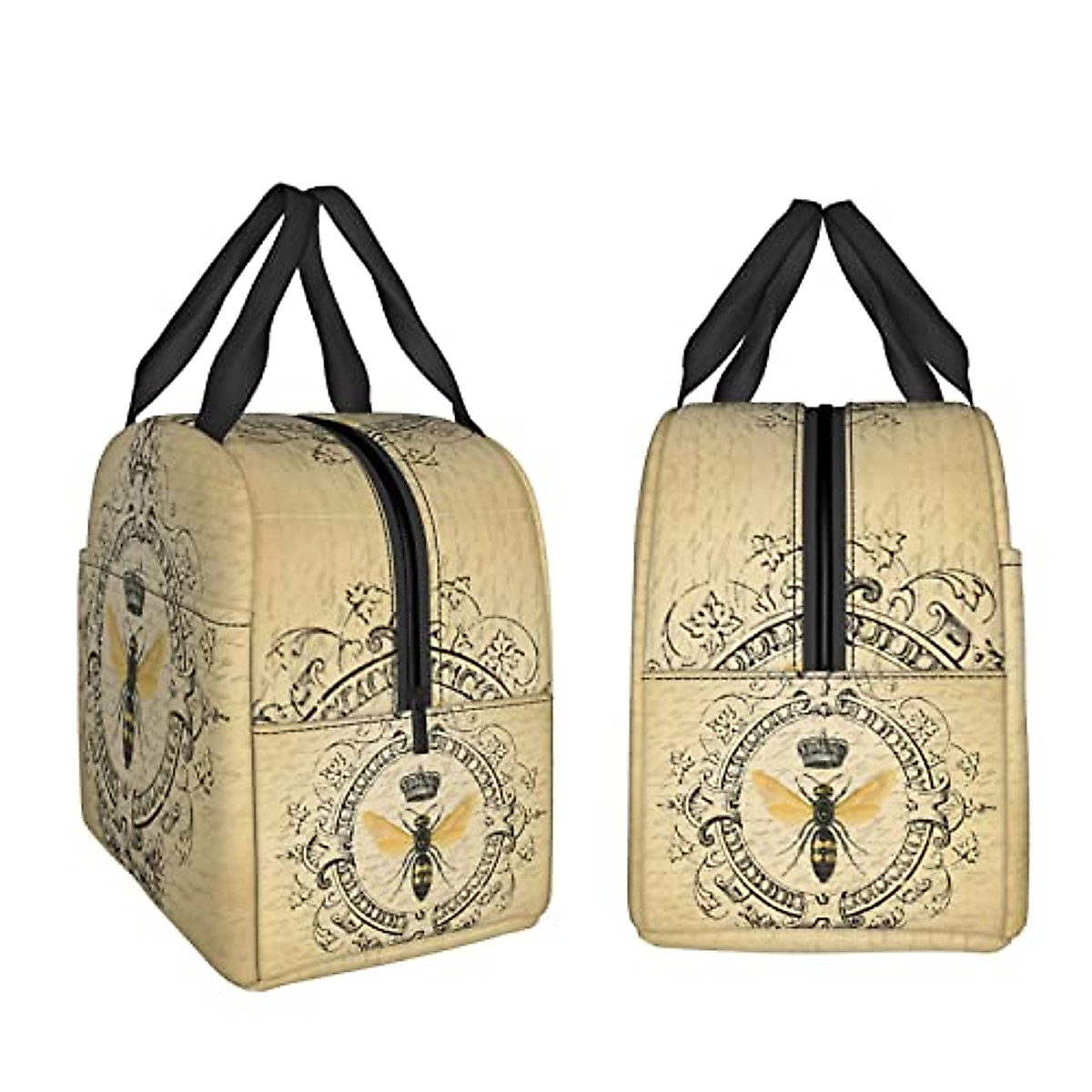 srufqsi Vintage Bee Lunch Bag Insulated Water-Resistant Tote Bag Reusable Lunch Box For Picnic Travel