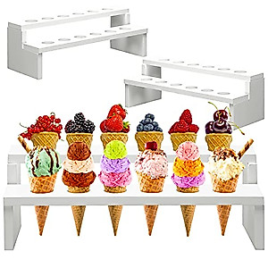 Wooden Ice Cream Cone Holder Stand with 12 Holes Multi Level Wooden Ice Cream Stand Food Cone Display Stand Hand Roll Sushi Popcorn Stand for Restaurants Catered Events Wedding Decoration