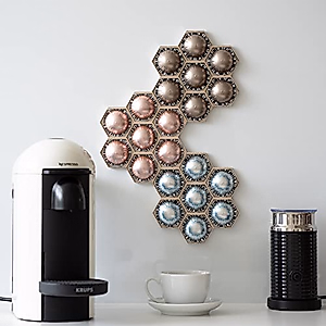 Hemiola Coffee Pod Holder, Honeycomb Capsule Organizer Intended for Nespresso Vertuo Pods, Fridge and Wall Mount, Hold up to 21 Pods, Pack of 3, Champagne