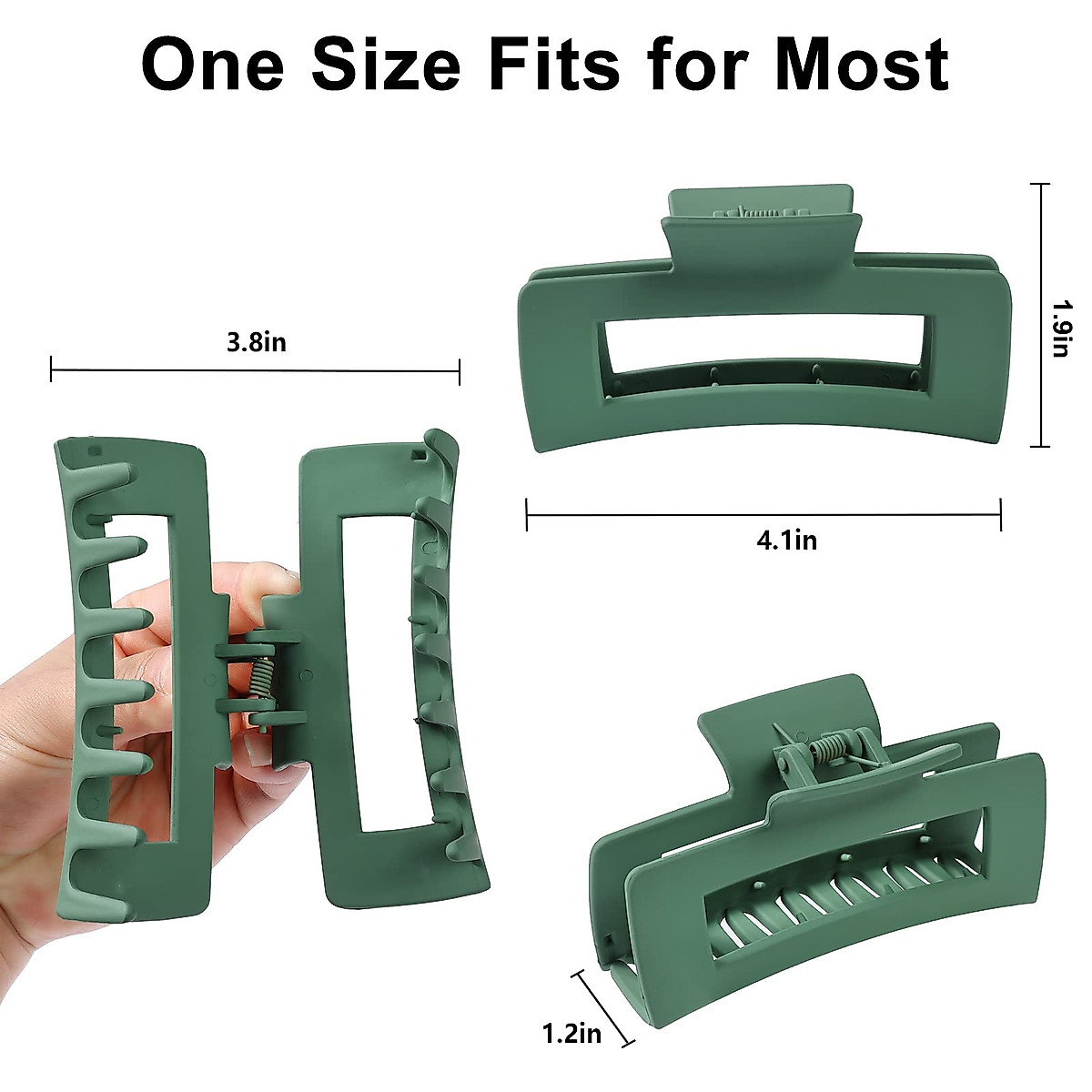 LUNROUG 8 Pcs Large Hair Claw Clips 4.1" Non-slip Big Square Matte Hair Claw Clips for Women Girls, Strong Hold Banana Clips for Thick Thin Hair