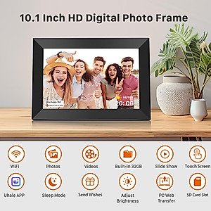 FANGOR 10.1 Inch WiFi Digital Picture Frame 1280x800 HD IPS Touch Screen, Electronic Smart Photo Frame with 32GB Storage, Auto-Rotate, Instantly Share Photos/Videos via Uhale App from Anywhere