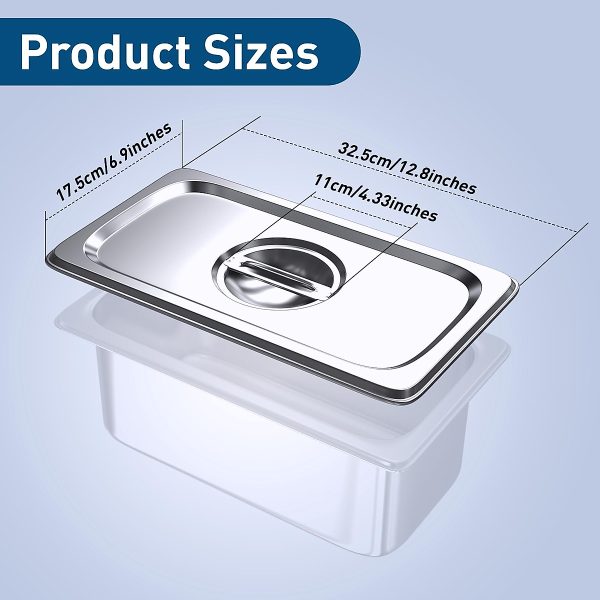 6 Pack 1/3 Size Steam Table Pan Covers, Solid Steam Table Pan Lids, Stainless Steel Hotel Pan Lid with Handle, Catering Food Pan Cover, Silver Buffet Pan Lids, Hotel Pan Cover for Catering