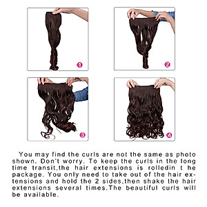 REECHO 16" 1-Pack 3/4 Full Head Curly Wavy Clips in on Synthetic Hair Extensions HE008 Hairpieces for Women 5 Clips 3.9 Oz per Piece - Dark Brown