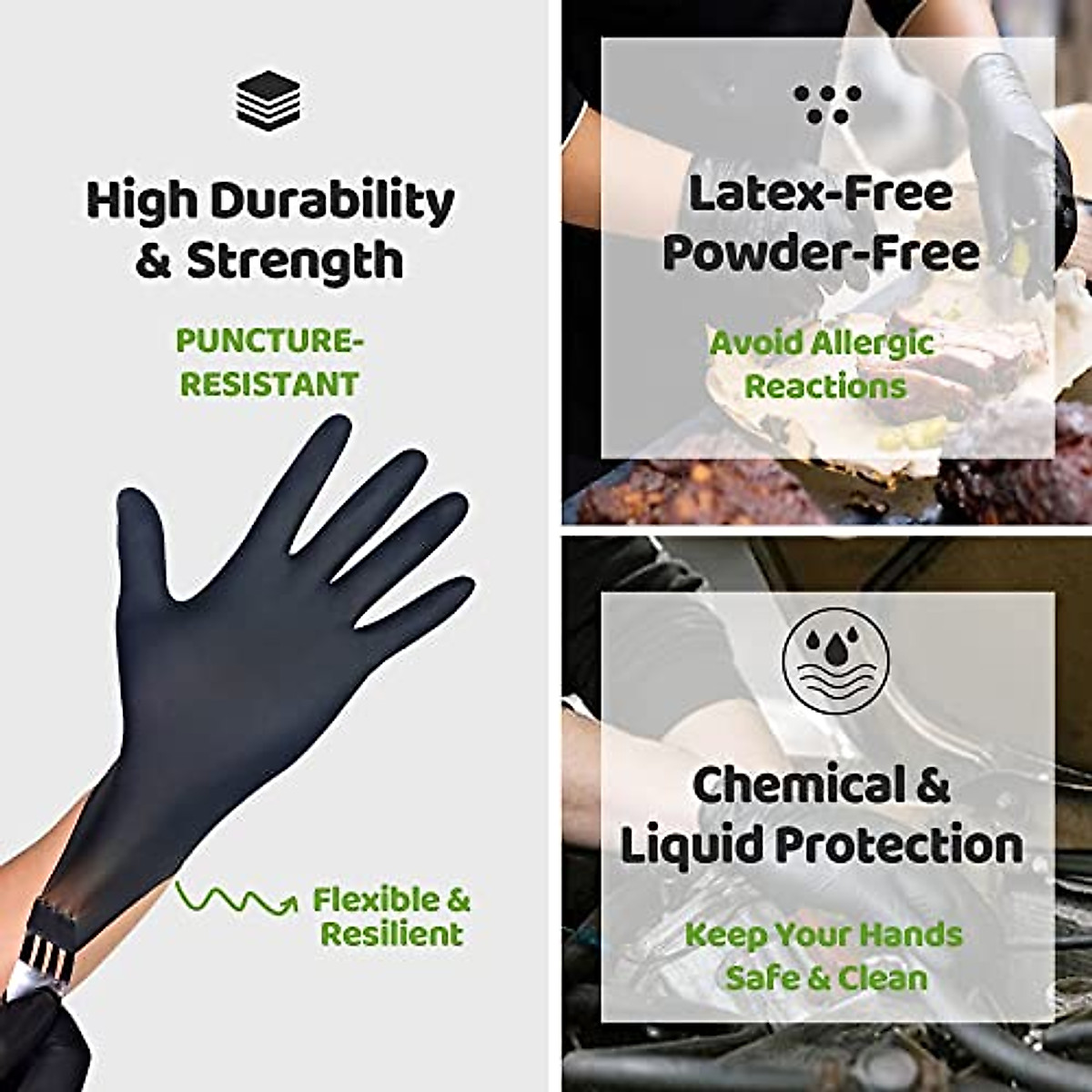 Nitrile Gloves Mechanic Gloves Disposable Black Food Handling Gloves 5 Mil Latex Free Powder Free Work Gloves for Salon Tattoo Cleaning Cooking Painting Medium 100 Count