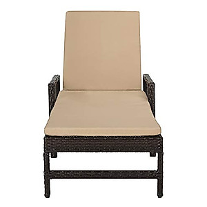 Safavieh PAT9000A Outdoor Collection Alma Brown and Beige Rattan Sun Lounger Lounge Chair