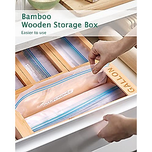 Ziplock Bag Storage Organizer for Kitchen Drawer, Premium Moso Bamboo Food Storage Bag Holders Compatible with Gallon, Quart, Sandwich and Snack Variety Size Bag, Ziploc, Solimo, Glad, Hefty (4 Piece Set) (S2)