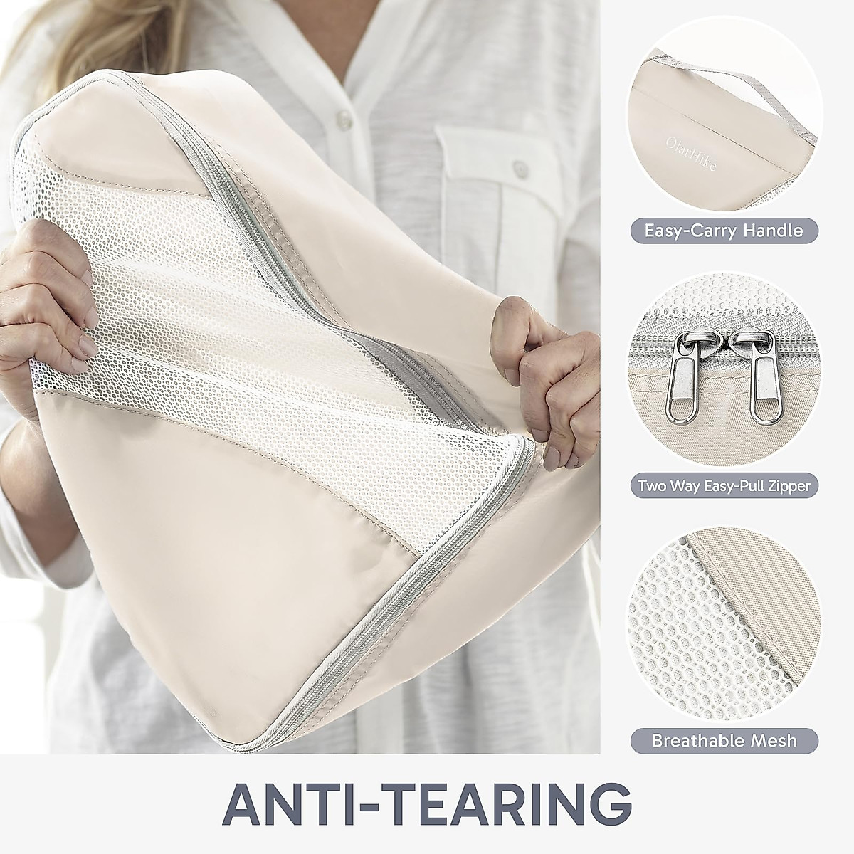 ALL INCLUDED 10 Set Durable Packing Cubes for Suitcases,OlarHike Essentials for Travel, UPGRADED Anti-Tear Stitching, NEW Improved Luggage Packing Organizers for Travel Accessories(Cream)