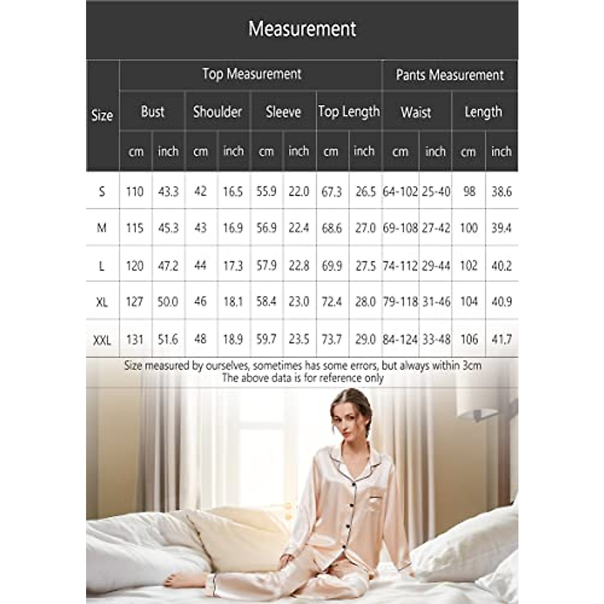 Fivali Womens Silk Satin Pajamas Long Sleeve Pj Set Two-piece Sleepwear Silky Button-down Nightwear Soft Loungewear Sets, XXL Black