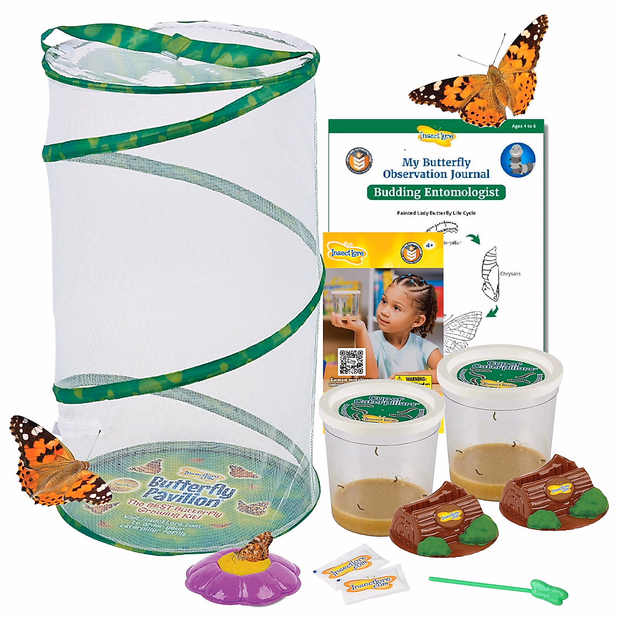 Insect Lore Butterfly Pavilion: Pavilion Habitat and Two Live Cups of Caterpillars with STEM Butterfly Journal – Life Science & STEM Education – Butterfly Kit