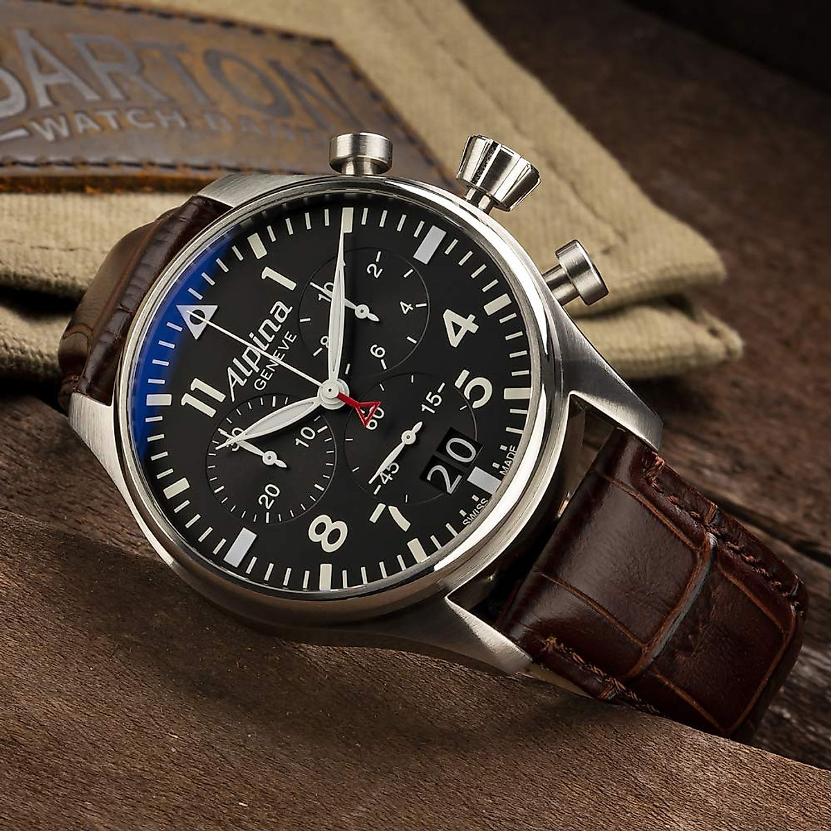 BARTON WATCH BANDS, 14mm Coffee Brown - Alligator Grain - Quick Release Leather Watch Bands