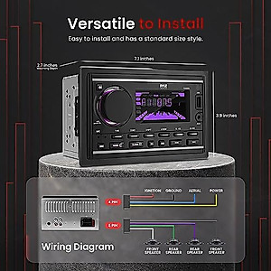 Pyle Boat Bluetooth Marine Stereo Receiver-Marine Head Unit Double DIN Stereo Receiver Power Amplifier-Hands-Free Calling,LCD,AM/FM/MP3/BT/USB/AUX-Remote Control,Wiring Harness-Pyle PLR2DN