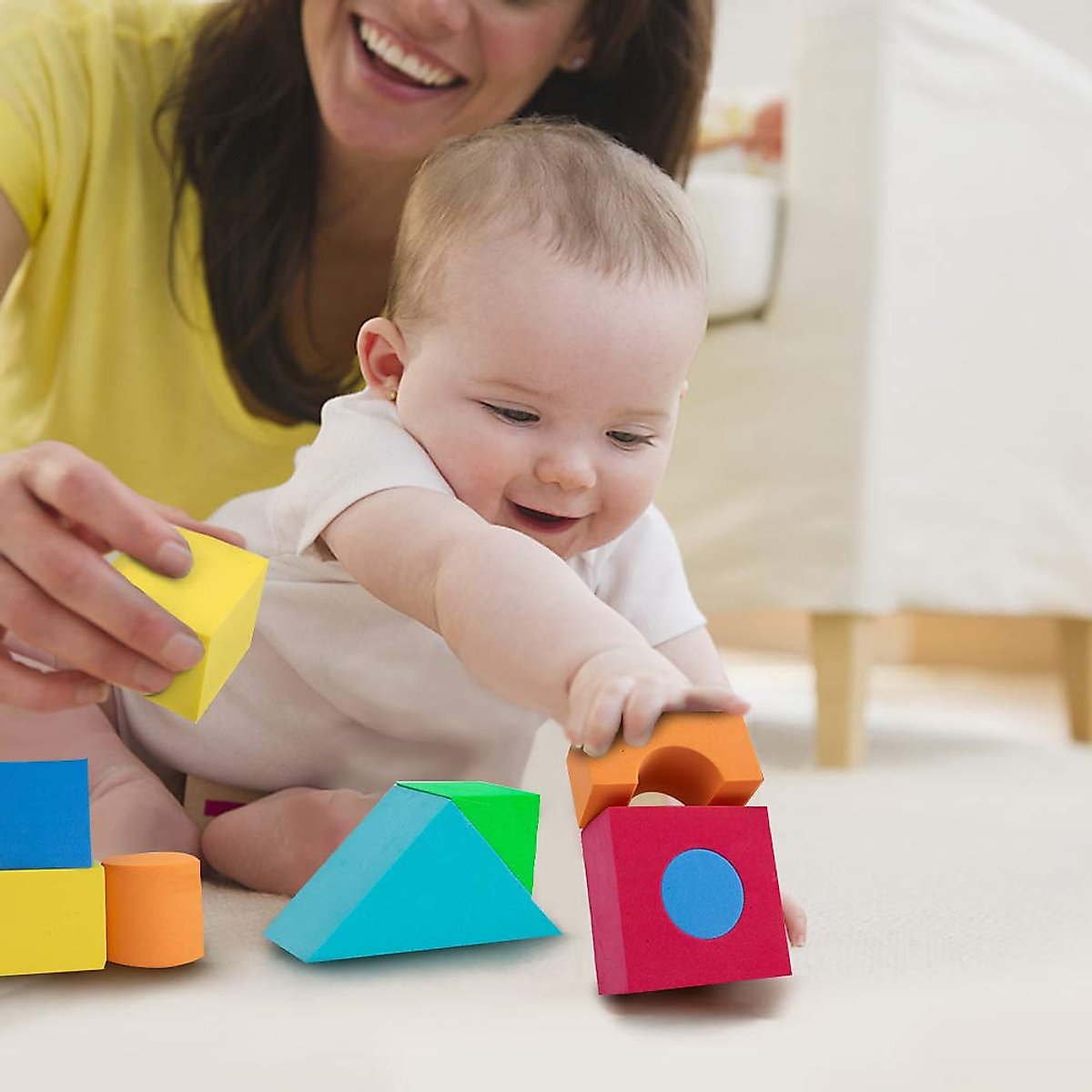 UNIH Foam Building Blocks for Toddlers 1-3, Soft Stacking Toys for 1 2 3 4 Year Old Boys Girls, Kids Stackable Block Set (94 pcs)