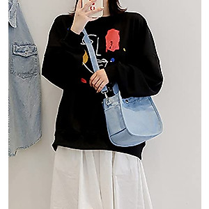 Small Canvas Crossbody Bag Cell Phone Pouch Coin Purse Top Handle Tote Bag Cute Shoulder Bag for Women Teen Girls (Blue)