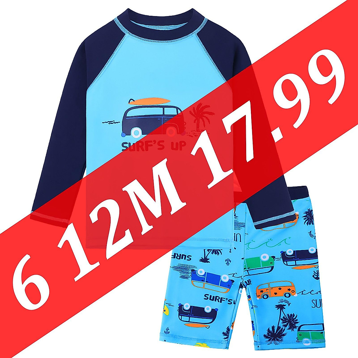 HUAANIUE Baby Toddler Boy Swimsuit Rashguard Set Swimwear UPF 50+ Car 3-4 T