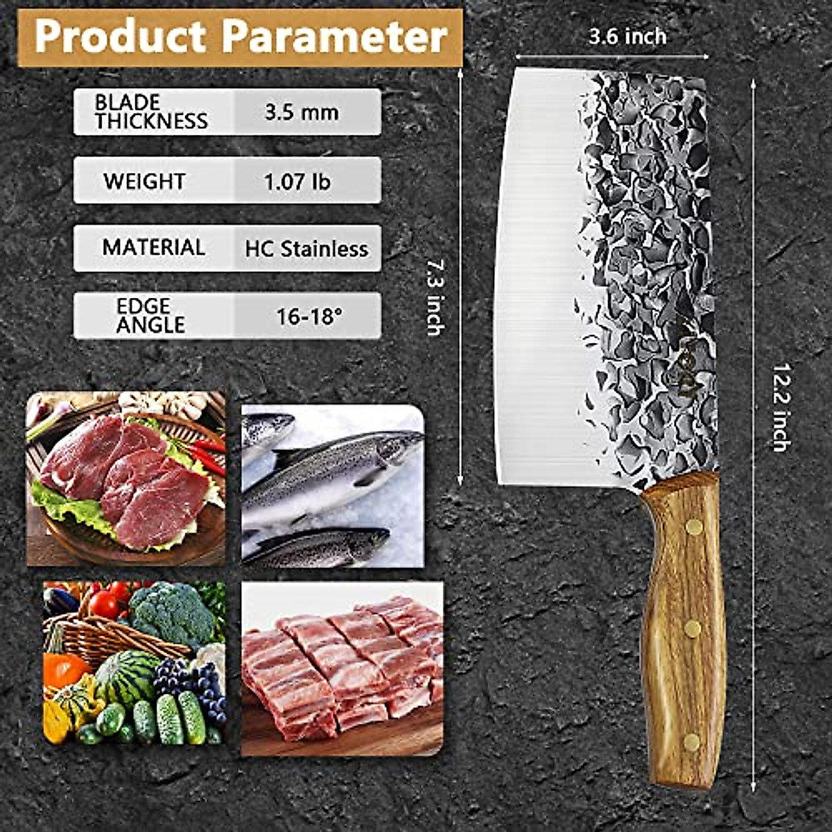 Kitory Cleaver Knife, Middle Thick Blade Chinese Kitchen Chef Knife for meat and vegetable cutting, Hand Forged Full Tang Meat Cleaver for home kitchen
