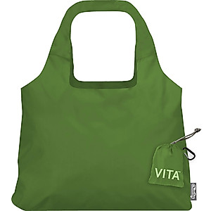 ChicoBag VITA Reusable Shopping Bag with Attached Pouch and Carabiner Clip, Compact, Designer Shoulder Tote, Pale Green