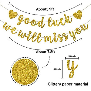 INNORU Good Luck We Will Miss You Banner - for Farewell Party - Leaving - Graduation - Happy Retirement Party Bunting Decorations, Gold Glitter