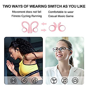Pink Over the Ear Wireless Earbuds with Earhooks Bluetooth Earbuds with Ear Hook Workout Running Sport Headphones Waterproof Ear Buds Small Mini Earphones Noise Cancelling Headset with Microphone