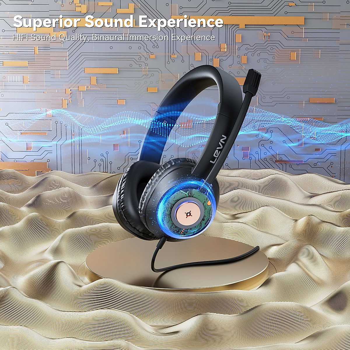 LEVN Headset with Mic, USB Headset with Microphone, Computer Headset with Noise Cancelling Microphone for Laptop PC, Mute in-line Controls, Wired Headset for Work from Home/Open Office/Call Cente