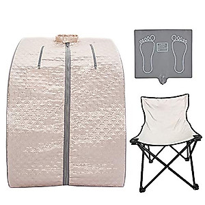 Smartmak Far Infrared Sauna, Full Body One Person Portable SPA Set with Time & Tempreture Remote Control, Heating Foot Pad and Foldable Reinforced Chair (L 27.6’’ x W 31.5’’ x H 37.8’’)- Pearl Pink