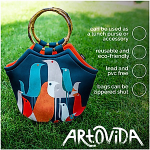 ARTOVIDA Artists Collective Lunch Purse | 11 x 15 x 6 Inches Large Reusable Insulated Lunch Tote with Inside Pocket - Design by Michelle Li Bothe (Germany) "Birches" - Bamboo