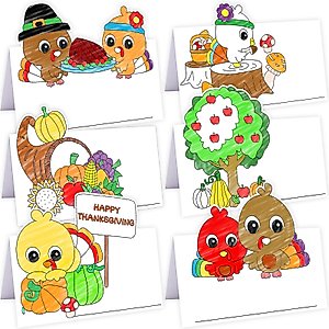 Thanksgiving Place Cards Crafts Table Settings 120PCS Color Your Own Cards Thanksgiving Crafts for Kids Table Name Place Card Fall Harvest