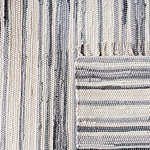 SAFAVIEH Rag Rug Collection 2' x 3' Ivory/Grey RAR126A Handmade Boho Stripe Cotton Accent Rug