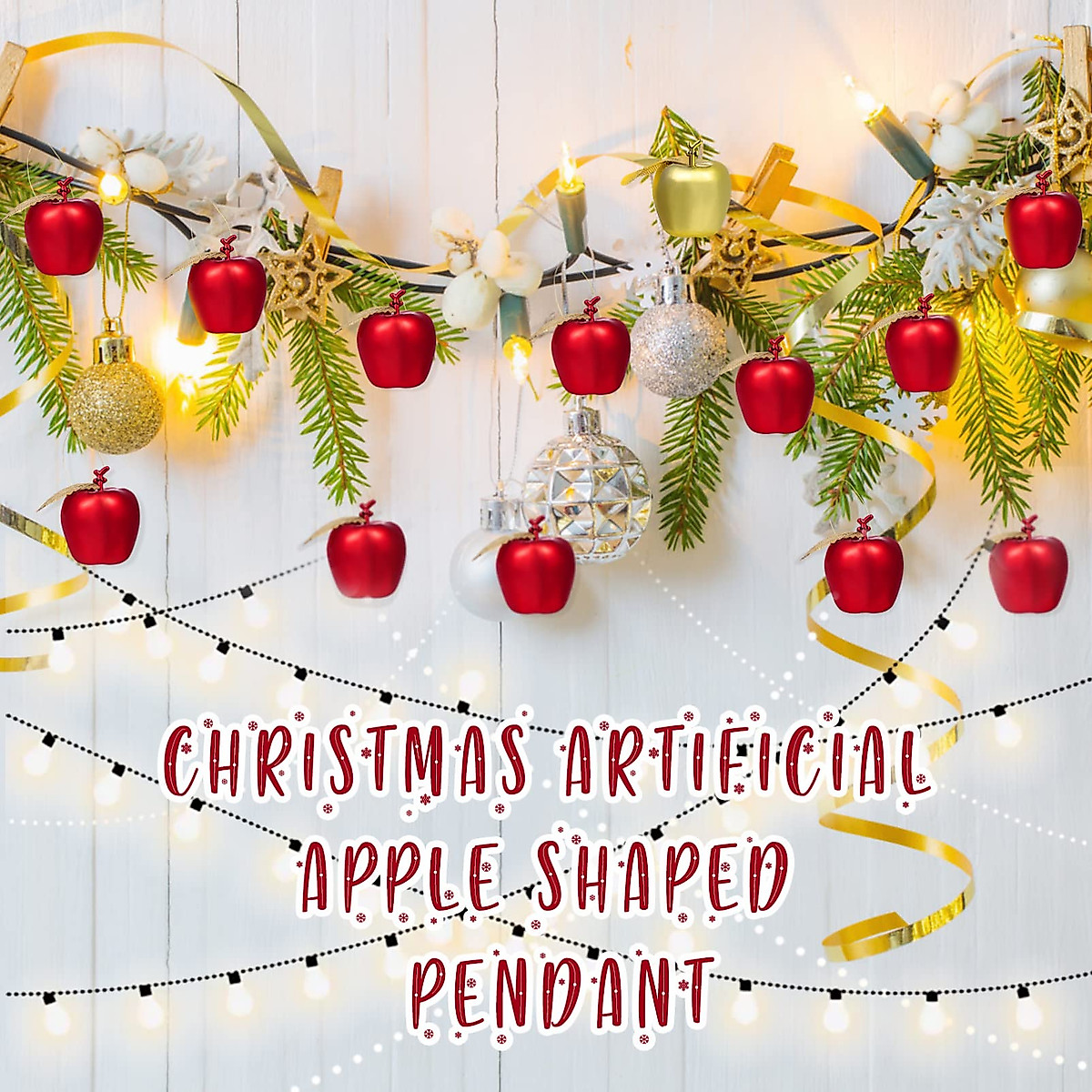 24Pcs Christmas Apples Ornaments Shatterproof Baubles Apple Shaped Hanging Ornaments Mini Apples Ball for Xmas Holiday Festival Christmas Tree Decorations Red