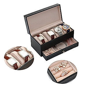 goldwheat Watch Box PU Leather Jewelry Organizer Travel Display Case for Men/Women,4 Slots Magnetic Top,Black