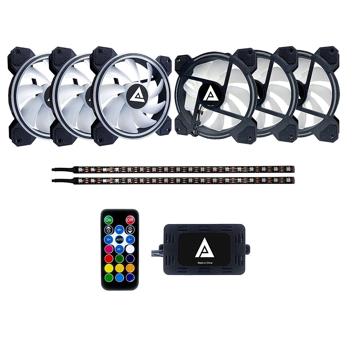 Apevia ET62-RGB Electro 120mm Silent RGB Color Changing LED Fan with Remote Control, 28x LEDs & 8X Anti-Vibration Rubber Pads w/ 2 Magnetic RGB Color LED Strips (6+2-pk)