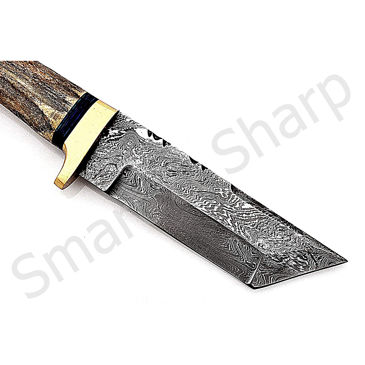 Smart & Sharp Custom Handmade Damascus Steel Hunting Knife/Tanto Knife/Skinning Knife AA-17255, 17256, 17257, 17258 and 17259 (Antique Stag and Blue Wood)