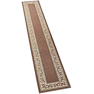 Collections Etc Extra Long Floral Skid-Resistant Border Rug, Sand, 20" X 90"